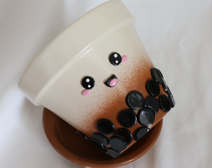 Boba Tea Plant Pot Tiger Milk Tea Clay Planter Pot Cute 4 - Etsy