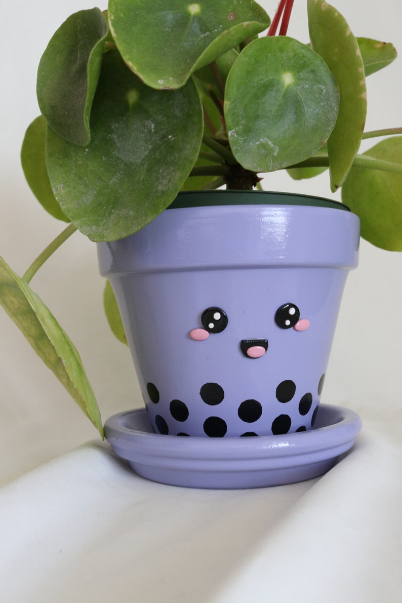 Boba Tea Plant Pot Taro Milk Tea Clay Planter Pot Cute 4 | Etsy