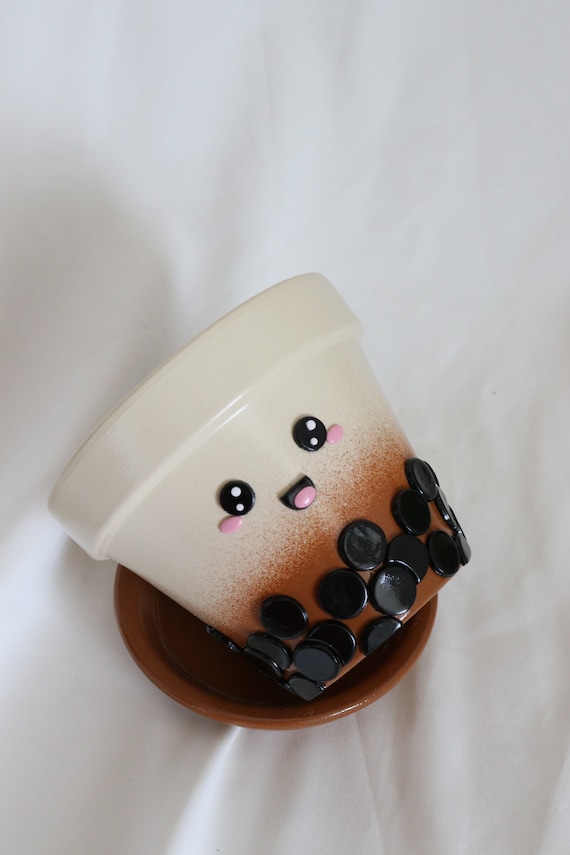 Boba Tea Plant Pot Tiger Milk Tea Clay Planter Pot Cute 4 - Etsy