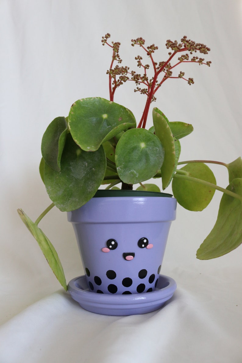 Boba Tea Plant Pot | Taro Milk Tea Clay Planter Pot | Cute 4 Inch Plant ...