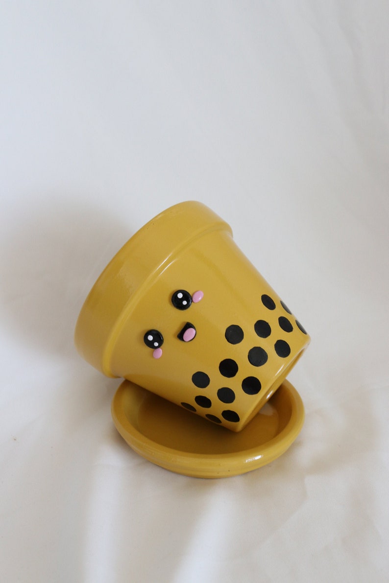 Boba Tea Plant Pot Passion Fruit Tea Clay Planter Pot Cute - Etsy