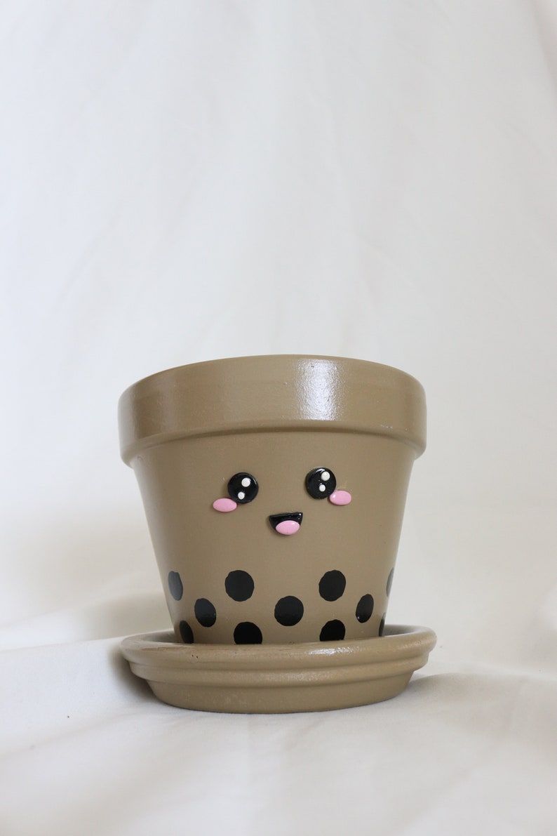 Boba Tea Plant Pot | Original Milk Tea Clay Planter Pot | Cute 4 Inch ...