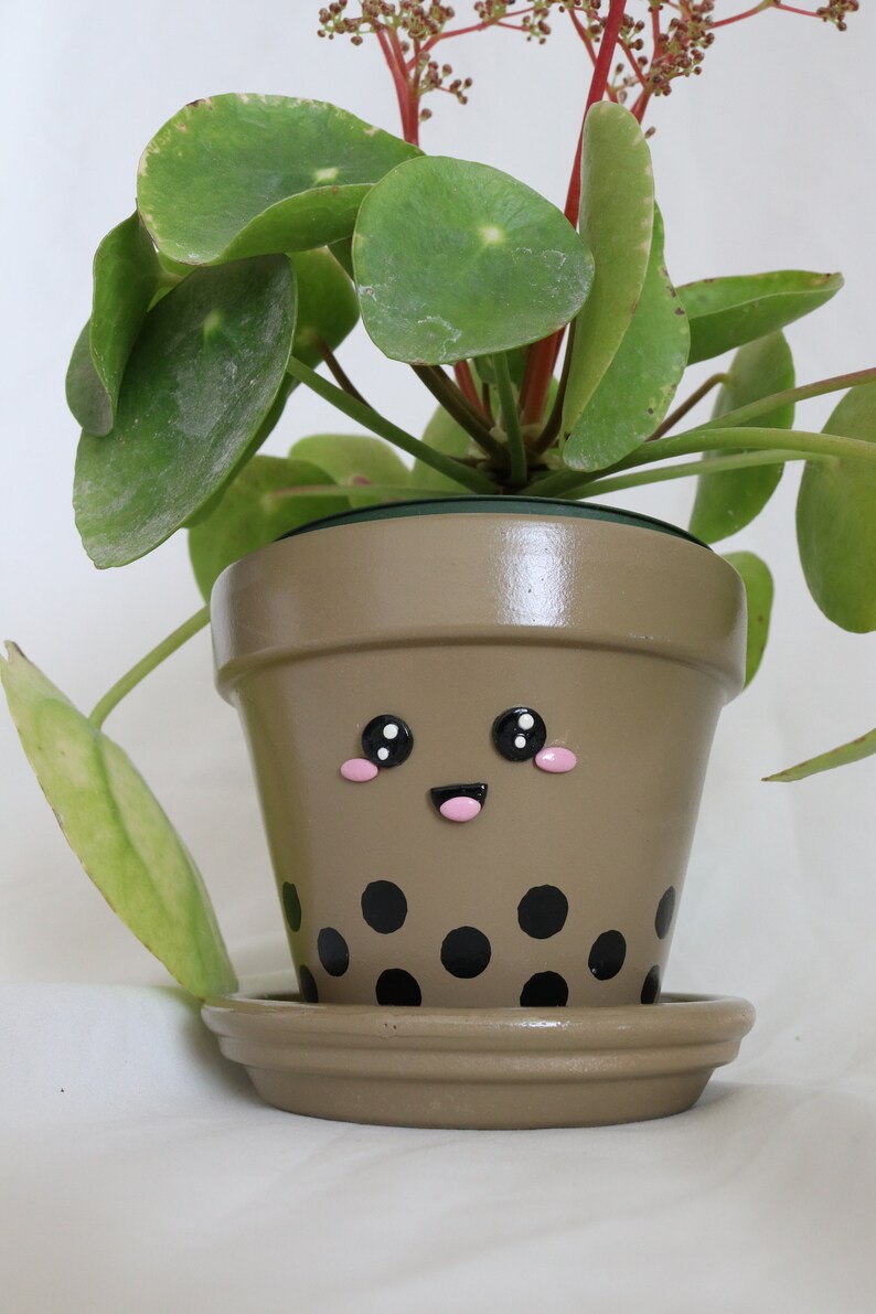 Boba Tea Plant Pot | Original Milk Tea Clay Planter Pot | Cute 4 Inch ...