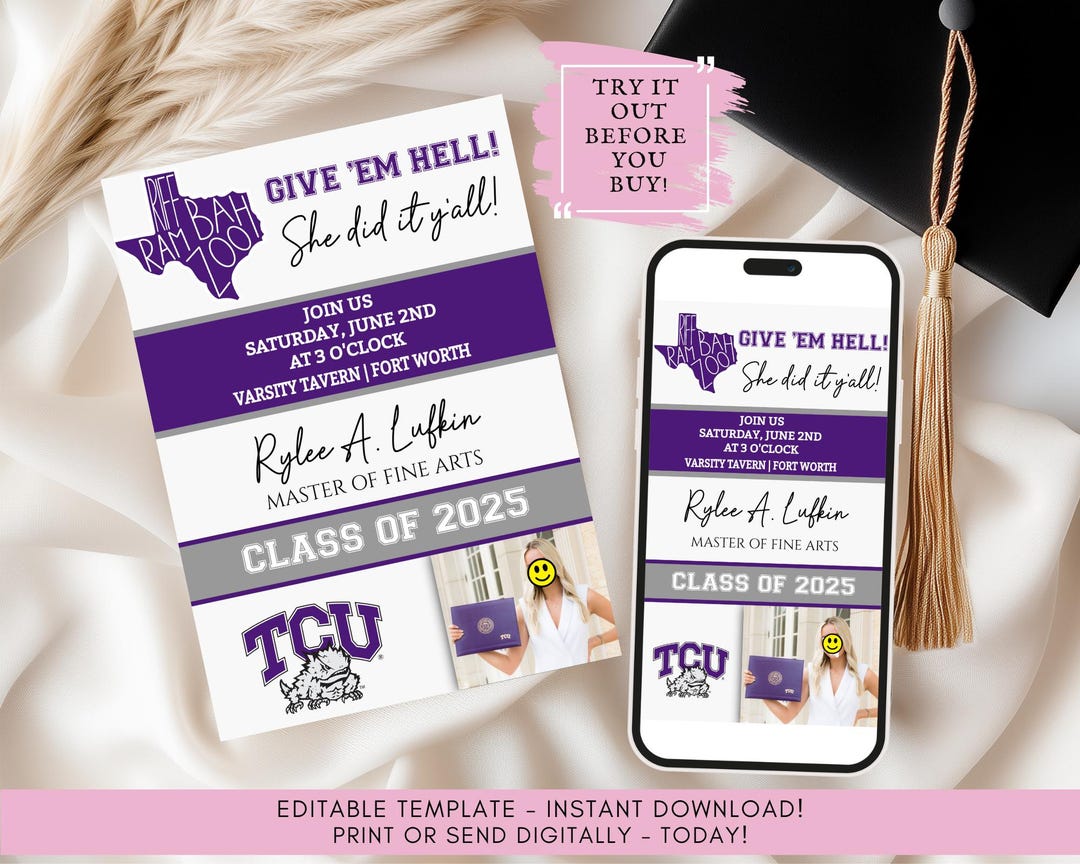 Texas Christian University Grad Party Invitation Graduation Invite TCU ...