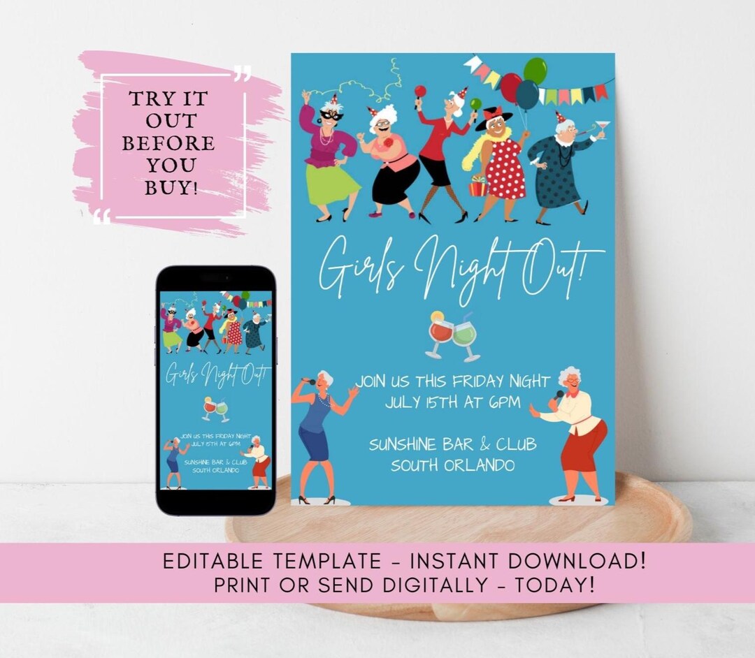 Girls Night Out Party Invitation Custom Invite Birthday Event Instant ...