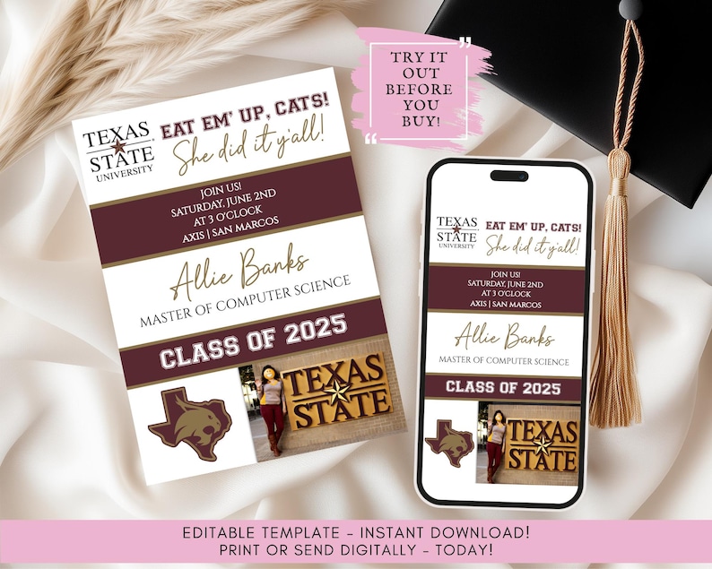 Texas State Graduation Invitation: Photo Announcement (digital Download ...