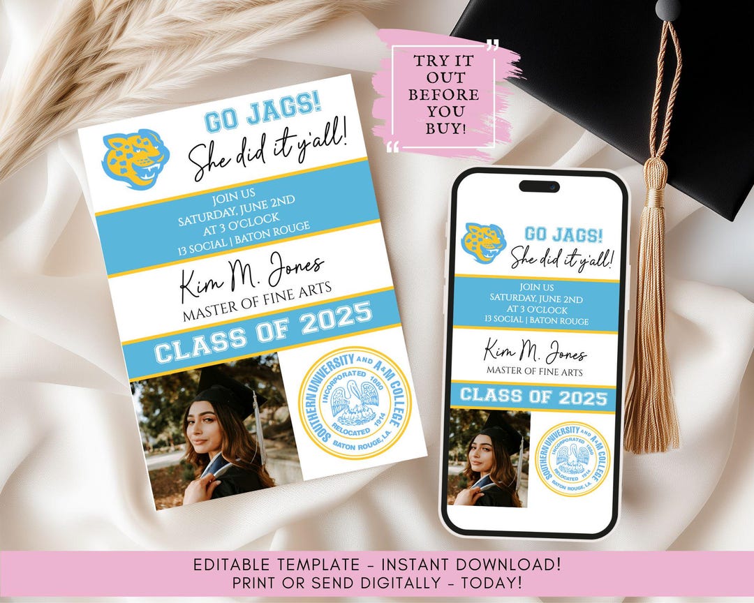 Southern University Graduation Invitation: SU Jaguars Grad Party ...