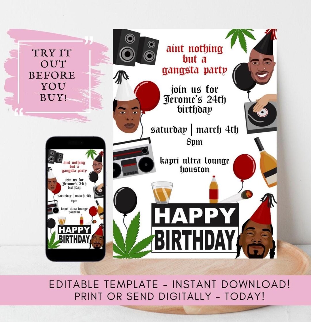 90s Hip Hop Party Invitation: Gangsta Rap Theme (printable Template) - Etsy