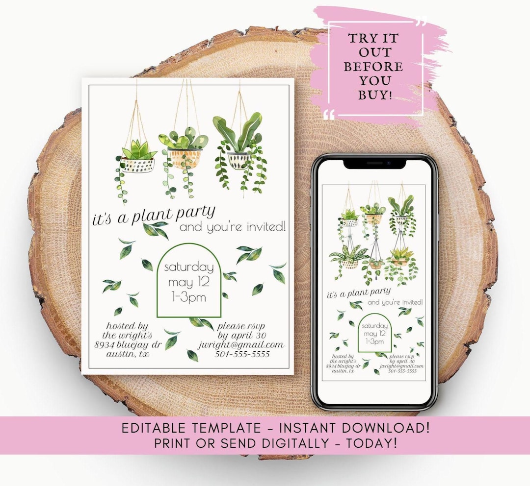 Plant Party Invitation Custom Invite Personalized Event Template ...