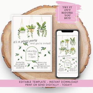 Plant Party Invitation Custom Invite Personalized Event Template ...