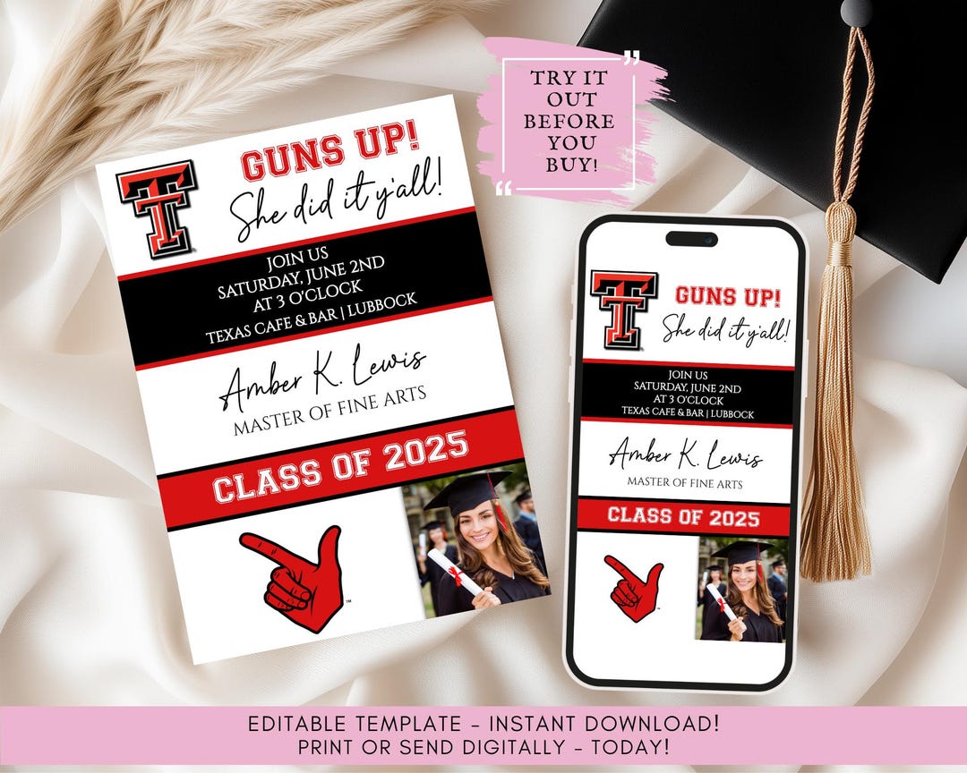 Texas Tech Graduation Party Invitation Grad Invite Custom Photo ...