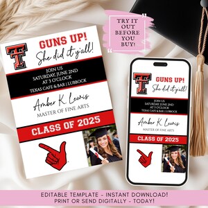 Texas Tech Graduation Party Invitation Grad Invite Custom Photo ...