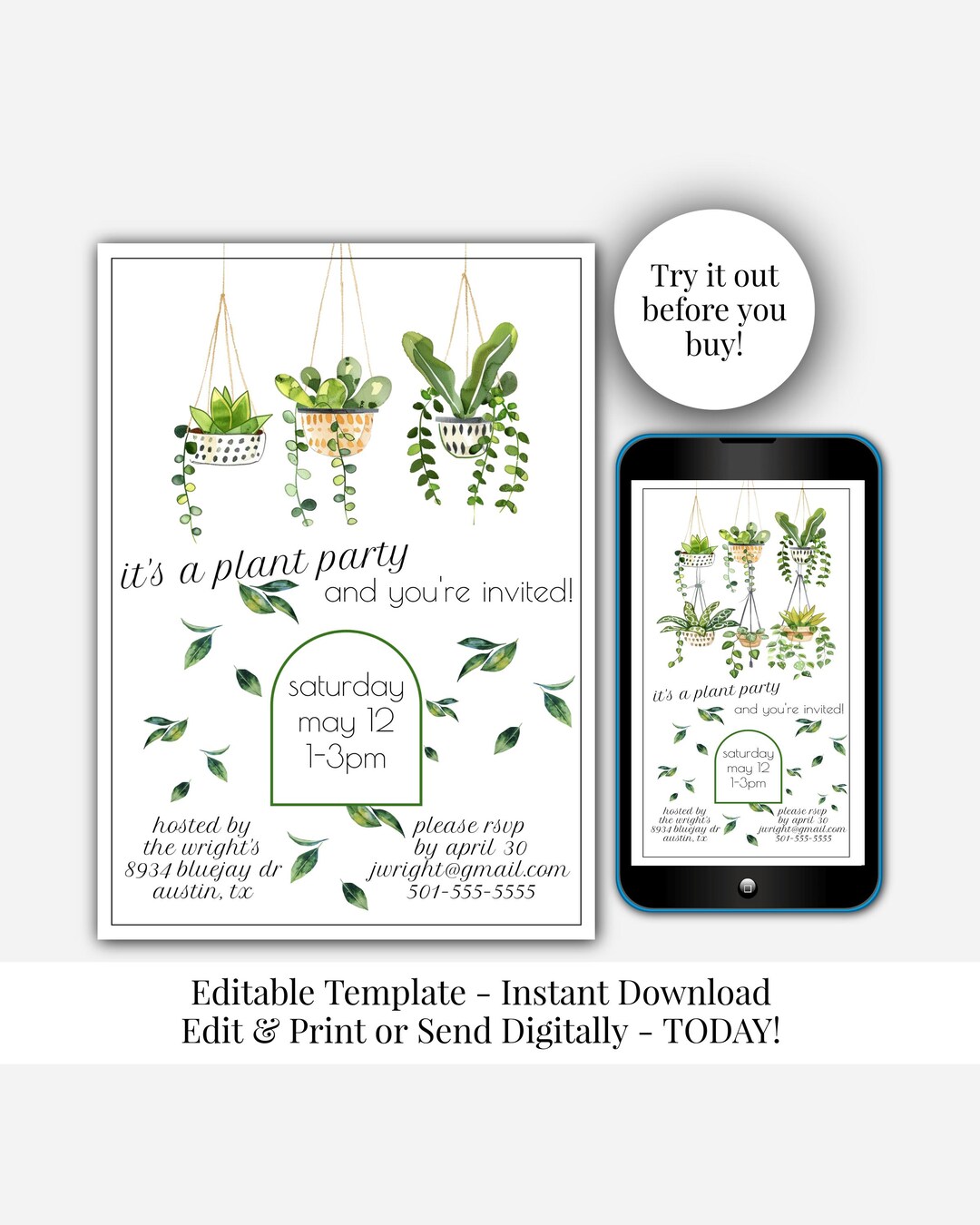 Plant Party Invitation Custom Invite Personalized Event Template ...