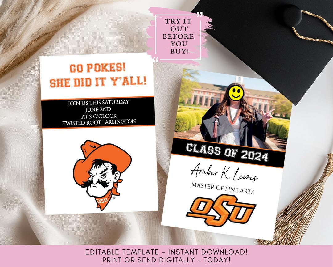 Oklahoma State University Grad Party Invitation Graduation Invite ...