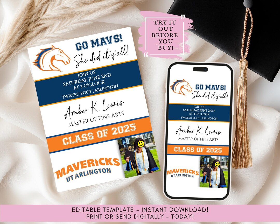 University of Texas Arlington Graduation Invitation Grad Party Invite ...