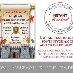 Medieval Birthday Party Invitation Template: Knights Event (digital ...