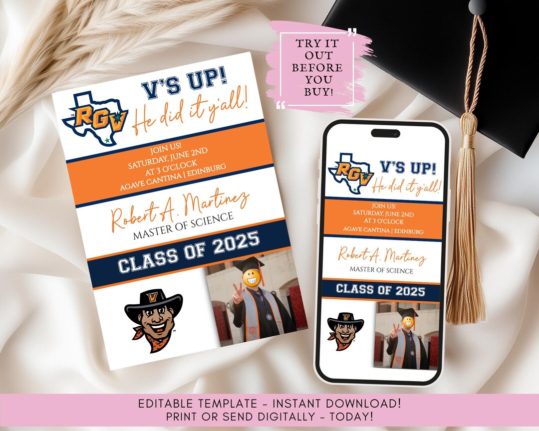 UTRGV Graduation Photo Invitation - Editable Template | University of ...