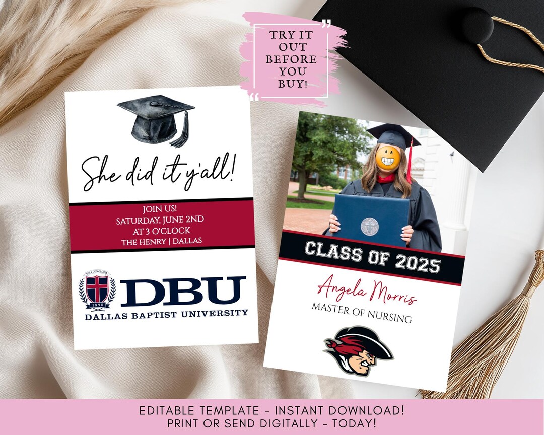 DBU Graduation Invitation Template: Dallas Baptist University Party ...