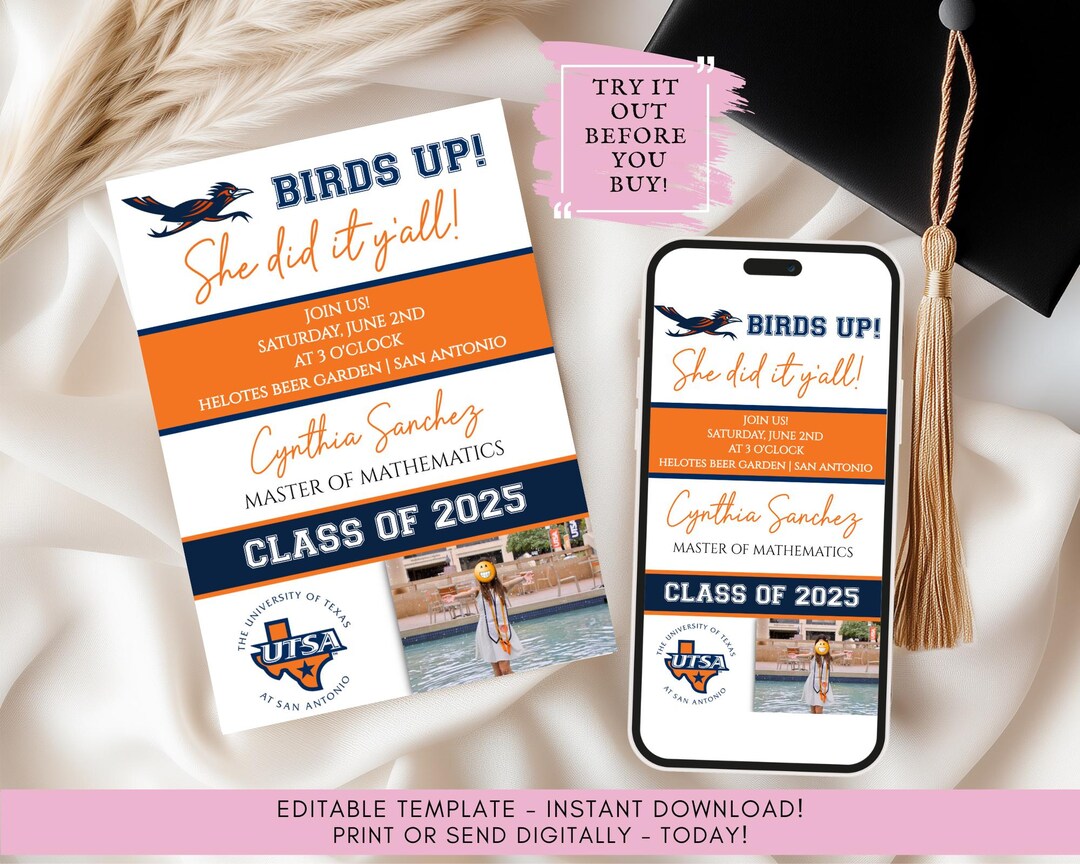 University of Texas at San Antonio Grad Invite Printable & Digital ...