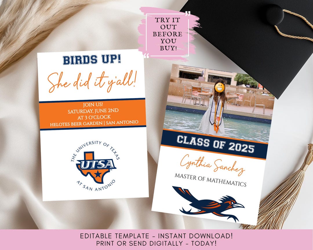 UTSA Graduation Invitation Template: Roadrunners Party Invite (digital ...