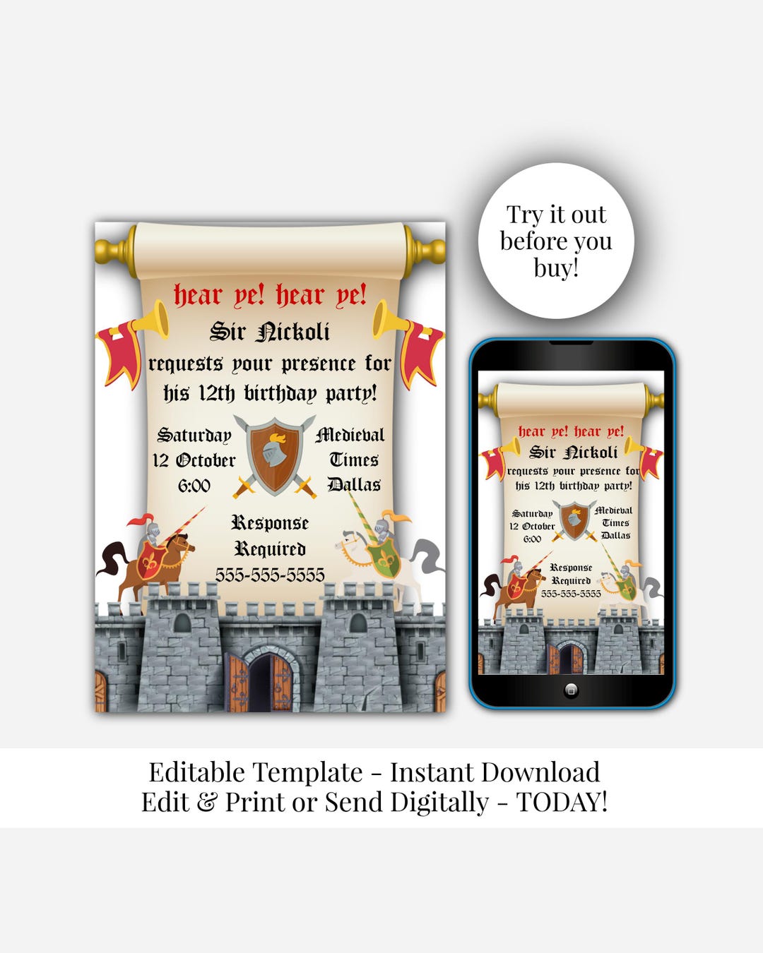 Medieval Birthday Party Invitation Template Instant Invite Digital ...