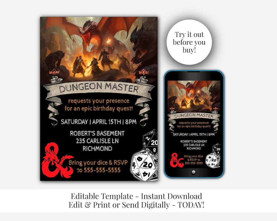 Dnd Themed Birthday Invitation Template Instant Download Digital ...