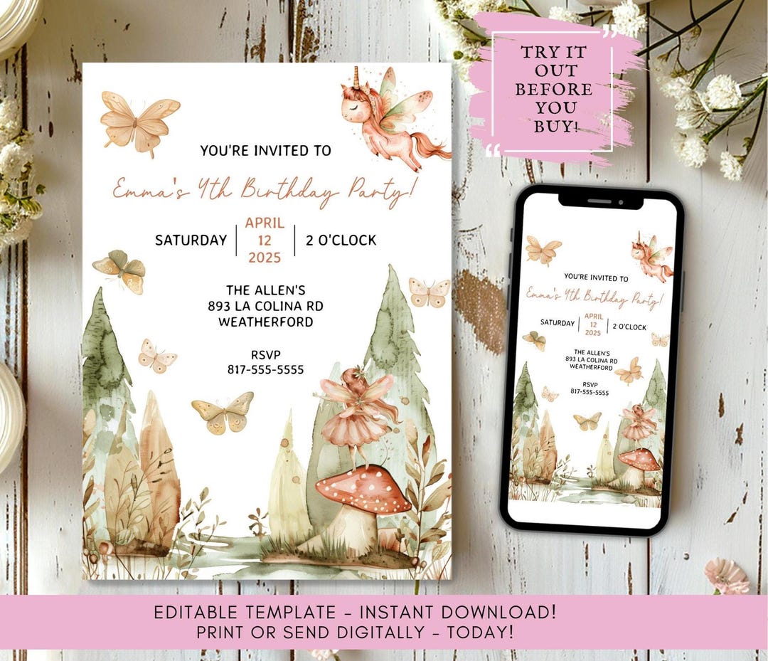 Enchanted Forest Party Invite - Woodland Fairy Theme | Whimsical Fairy ...