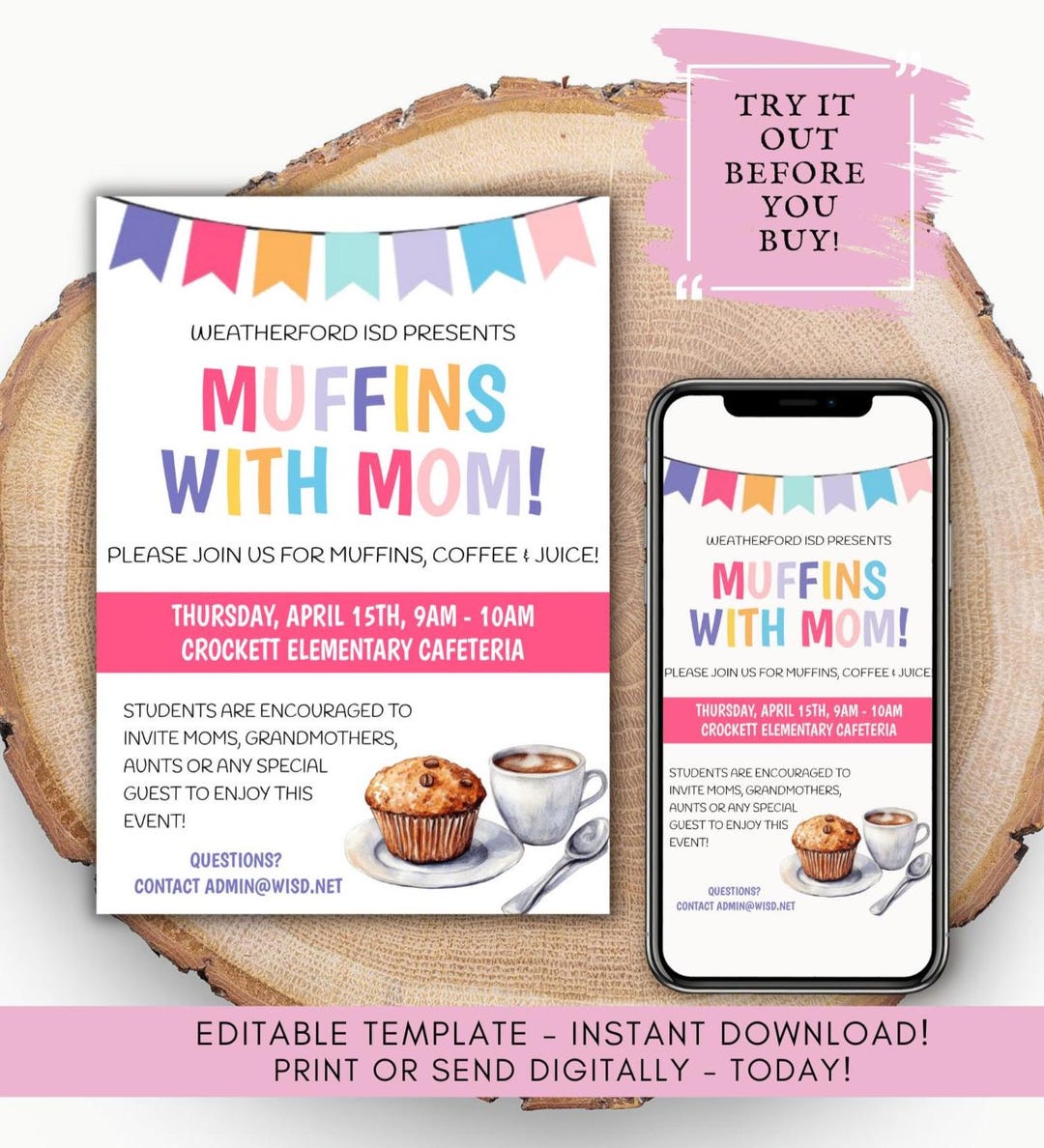 Muffins With Mom Invitation Template | School Event Flyer (digital ...