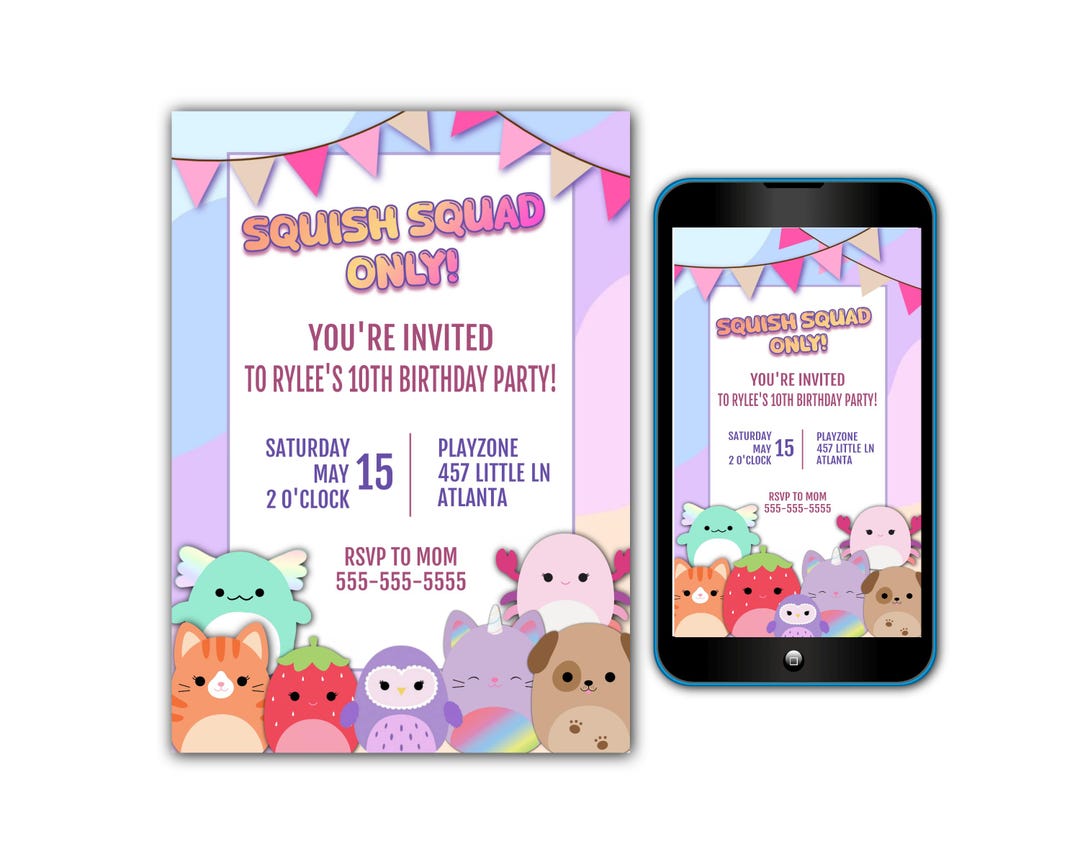 Plushies Birthday Party Invitation Template Instant Download Digital ...