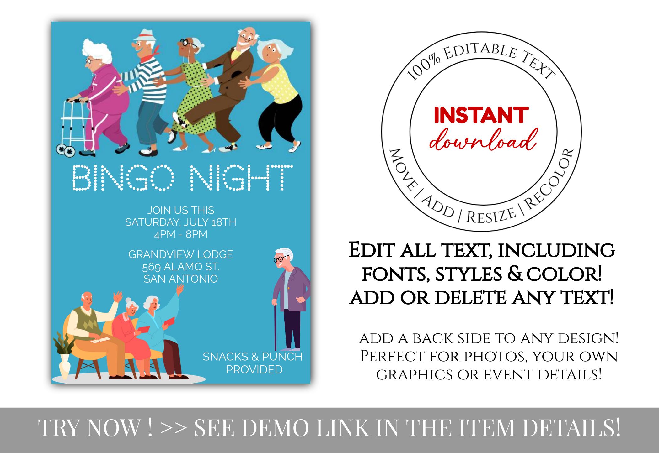 Bingo Night Invitation Template: Editable Game Night Party Card ...