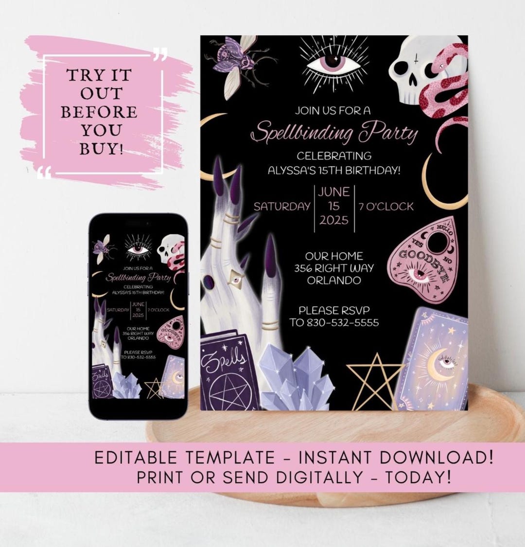 Witch Birthday Party Invitation Template: Magical Spell Theme (PDF, JPG ...