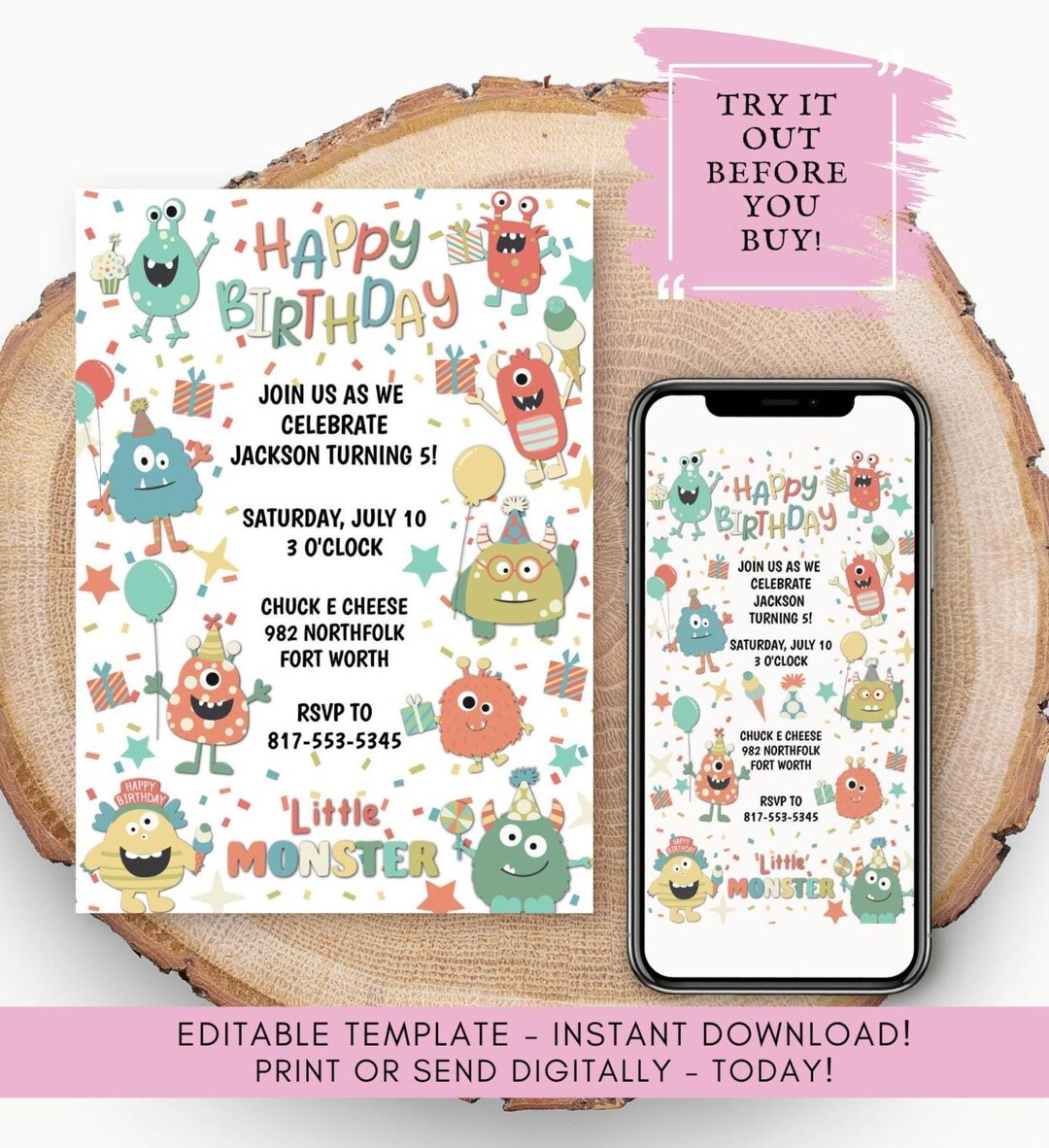 Cute Monster Party Invite - Digital & Printable | Colorful Monster ...