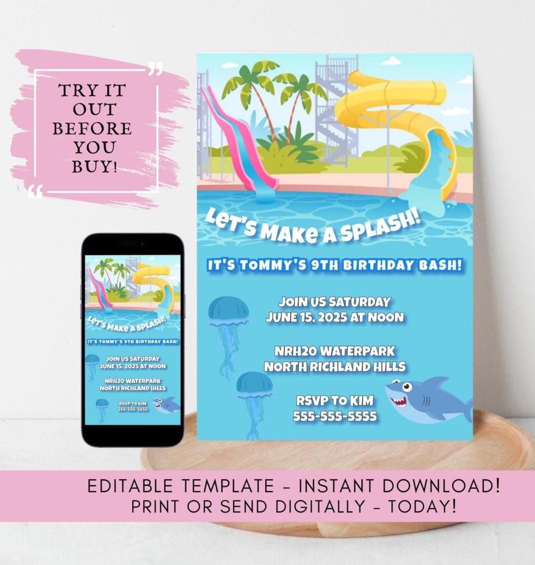 Water Park Birthday Invite | Splash Party Editable Template | Water ...
