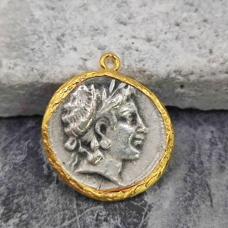 Artemis Ancient Greek Coin Pendant, 18k Gold & Silver Medallion Charm ...