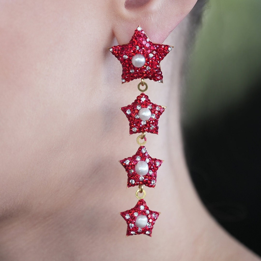 Star Earring, Statement Star Earring, Red Star Earrings,white Star ...