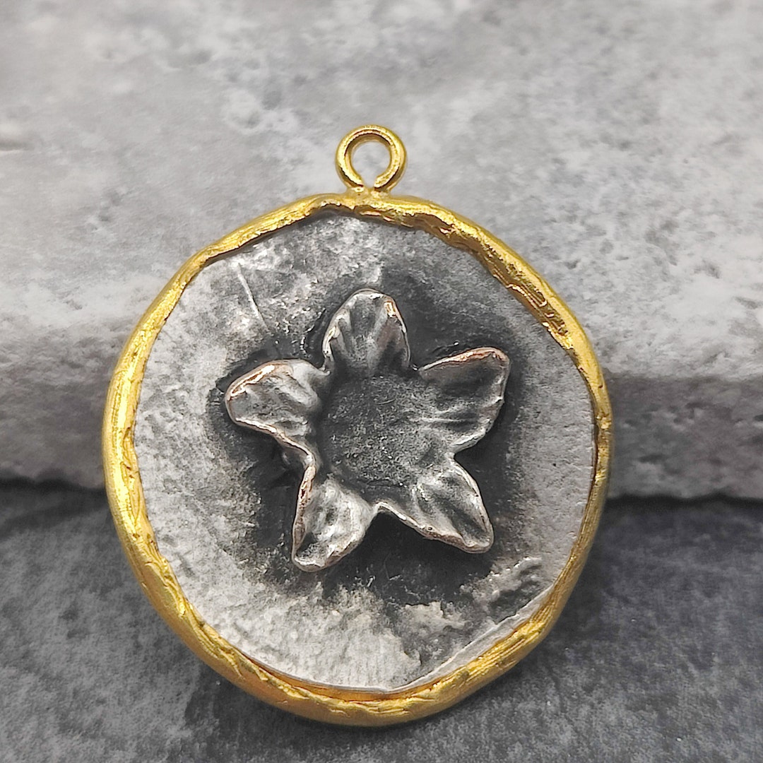 Coin Findings Pendant , Flower Coin, Ancient Coin Charm, Pendant Earing Findings Ancient Greek ...
