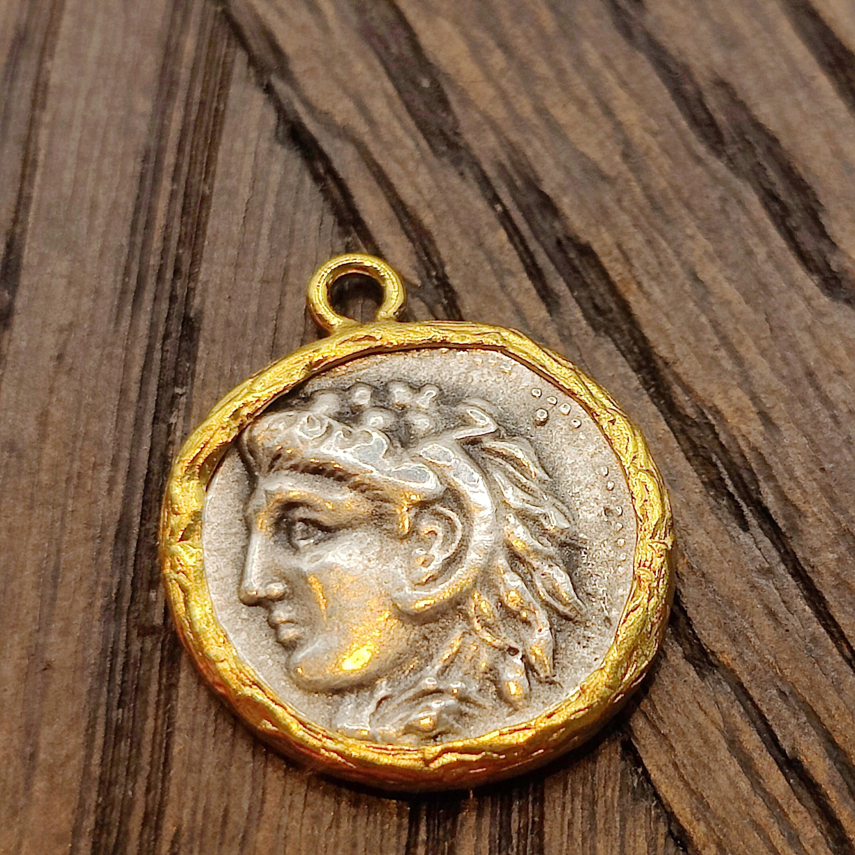 Goddess Artemis Coin Pendant, Gold & Antique Silver Charm - Etsy