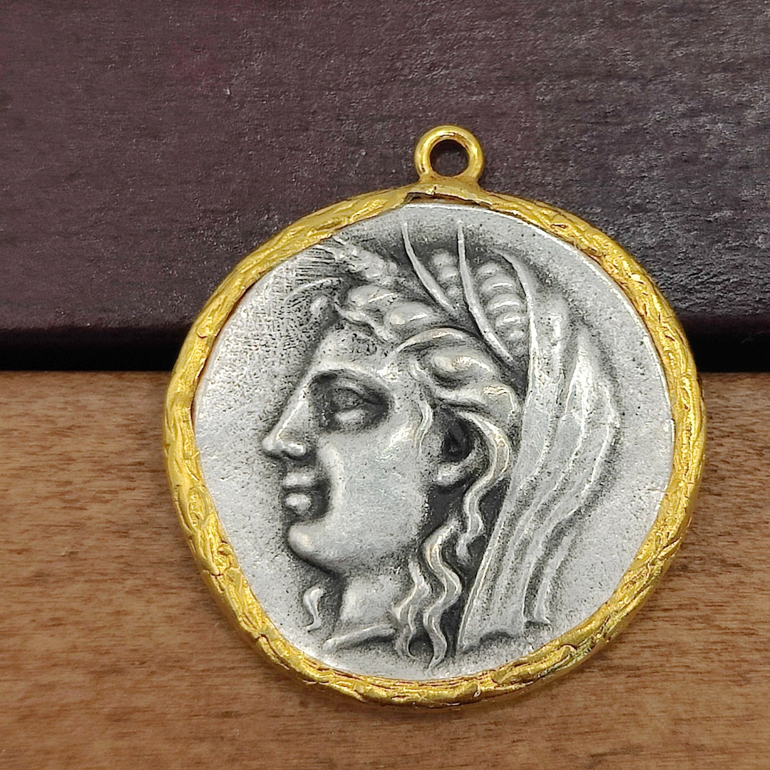 Goddess Artemis Ancient Greek Coin Charm, 18k Gold Bezel Pendant - Etsy