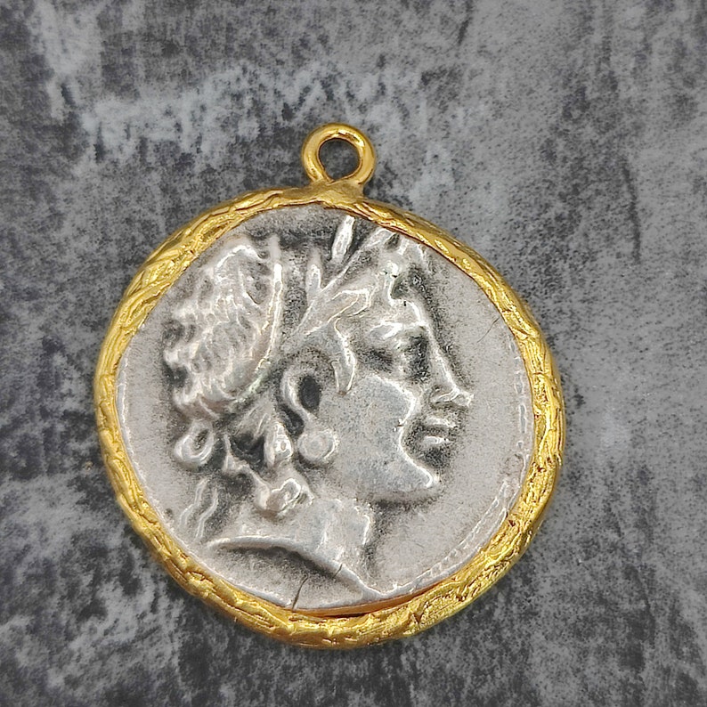 Artemis Ancient Greek Coin Pendant, 18k Gold & Silver Medallion Charm ...