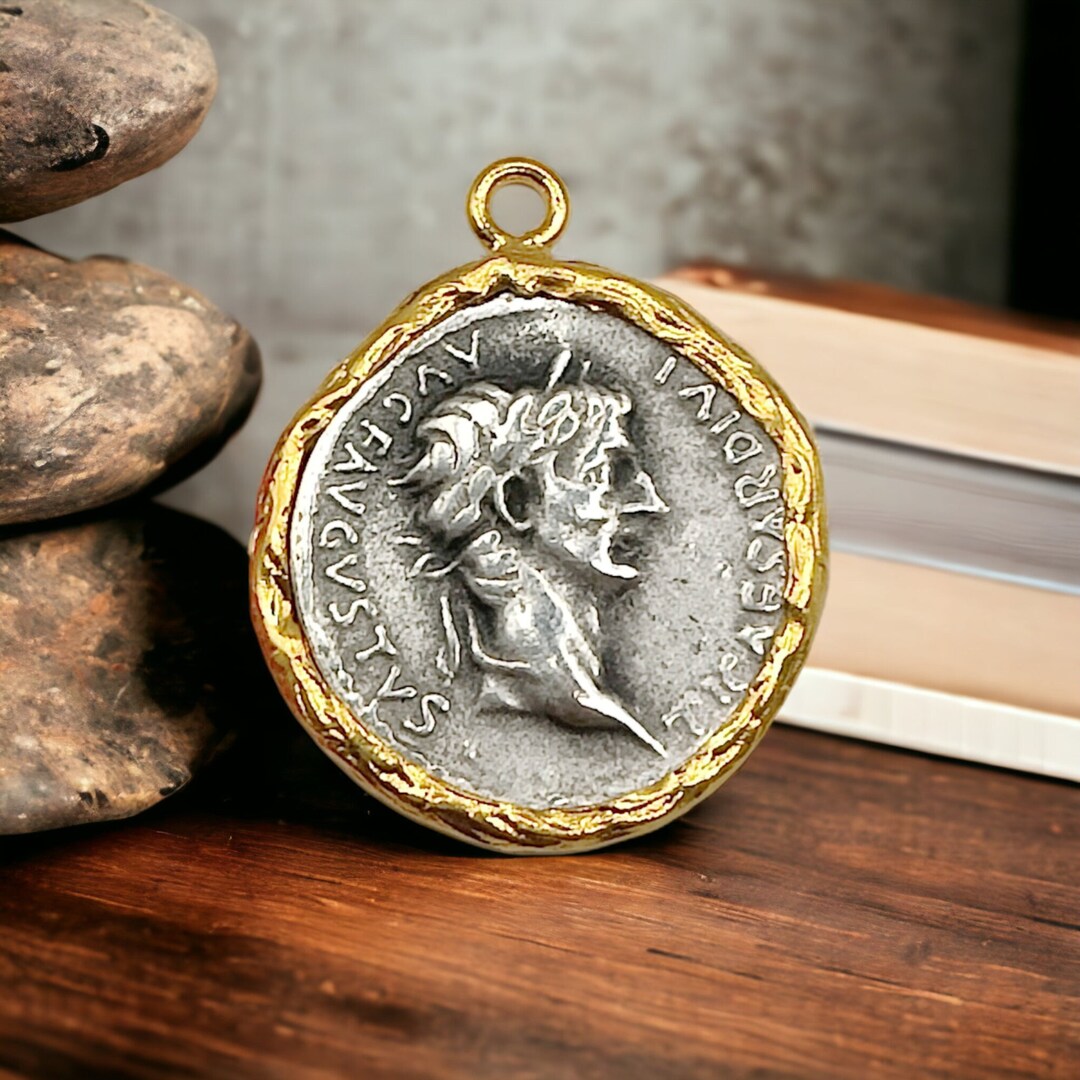 Greek Coin Pendant Gold Frame Bezel, Goddess Artemis Coin, Medallion ...