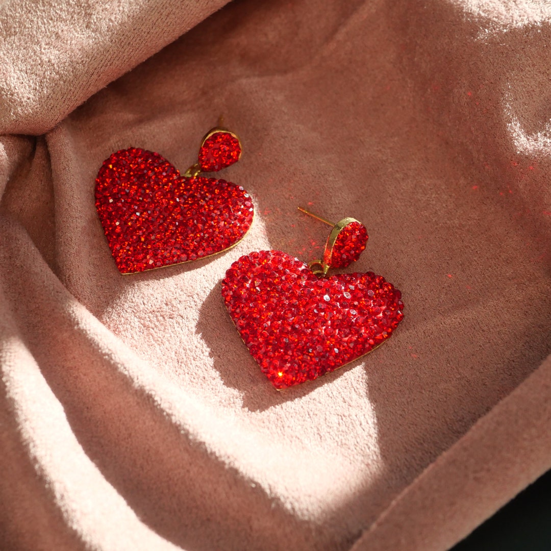 Red Heart Earrings, Drop Dangle Minimalist Earrings, Dainty Earrings ...