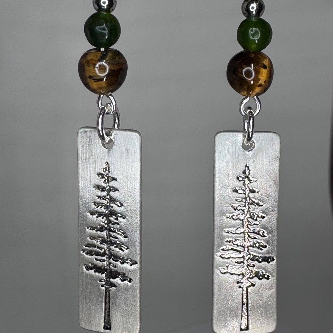 Tiger Eye and Jade Redwood Tree Silhouette Earrings - Etsy