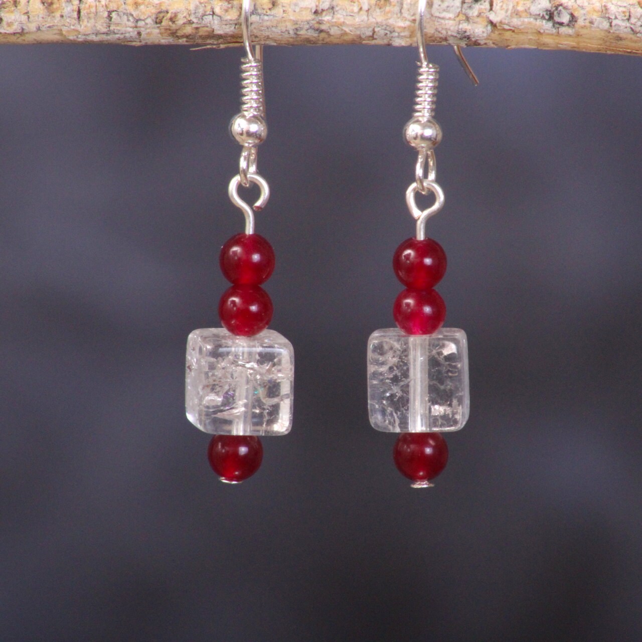 Ruby and Quartz Cube Earrings - Etsy
