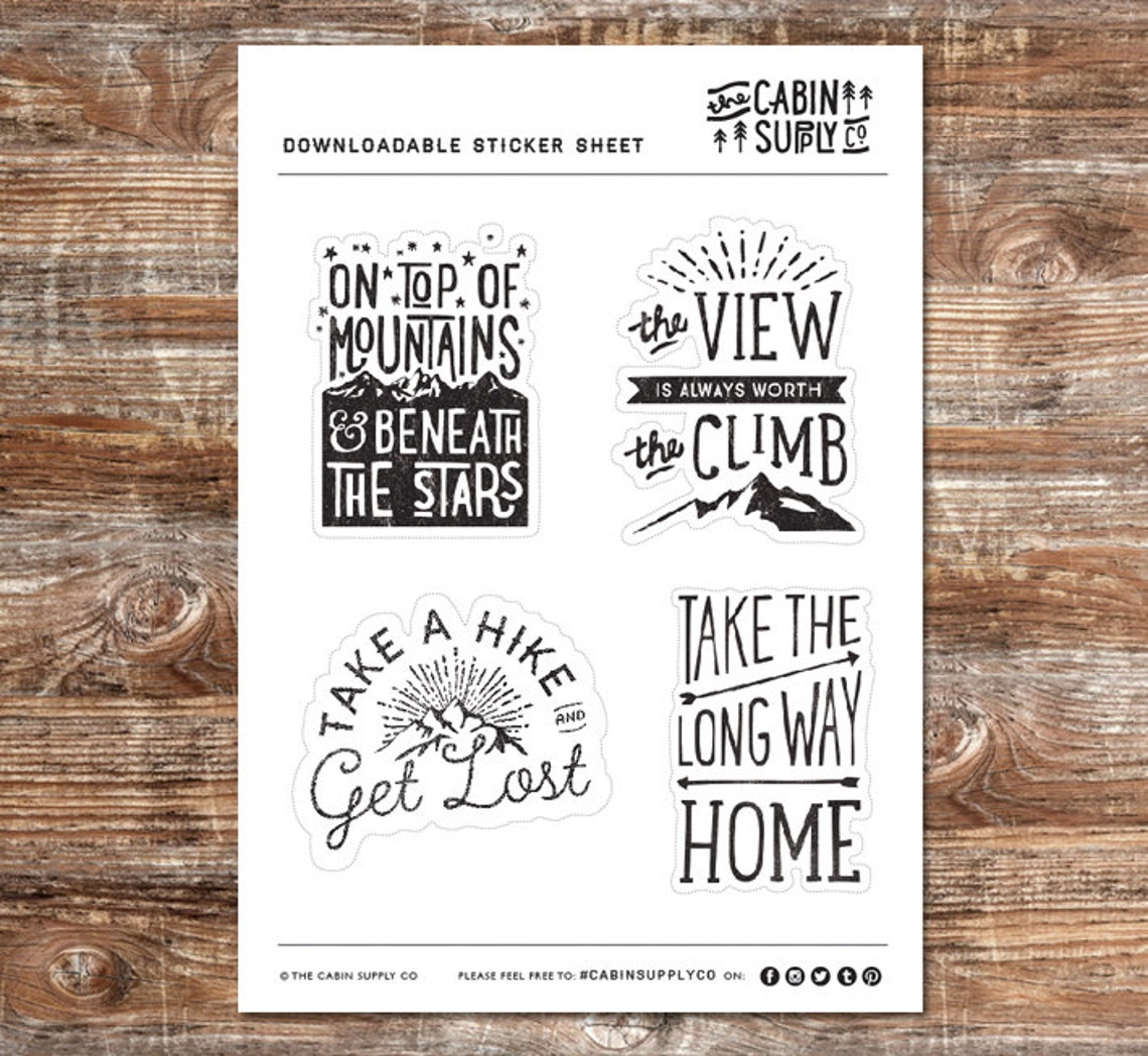 Printable Downloadable Adventure Sticker Sheet Hiking | Etsy