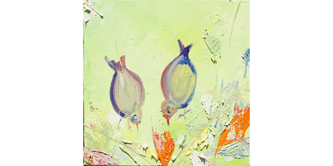 Happy Tile Sparrows 8x8in 20x20cm Abstract Textured Bird Handmade ...