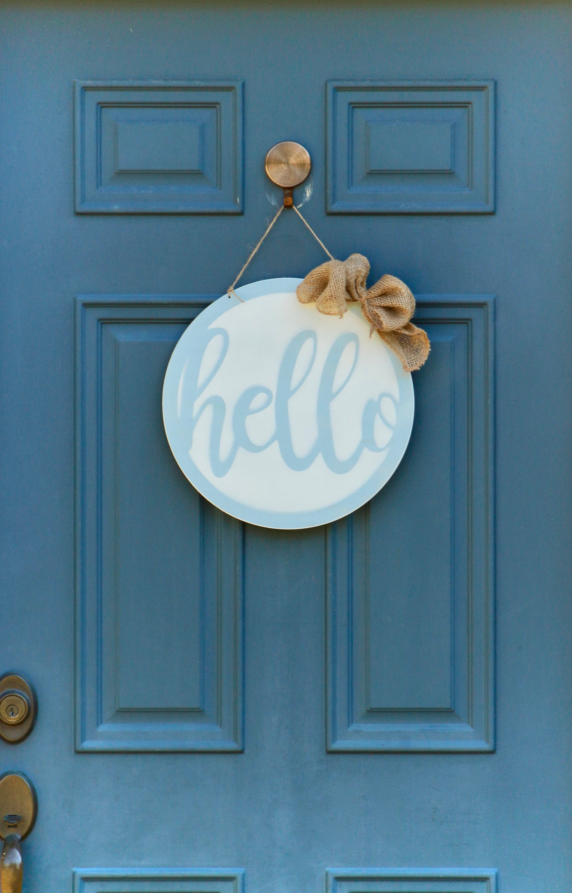 Modern Farmhouse Hello Sign Blue & White Wood Door Sign | Etsy