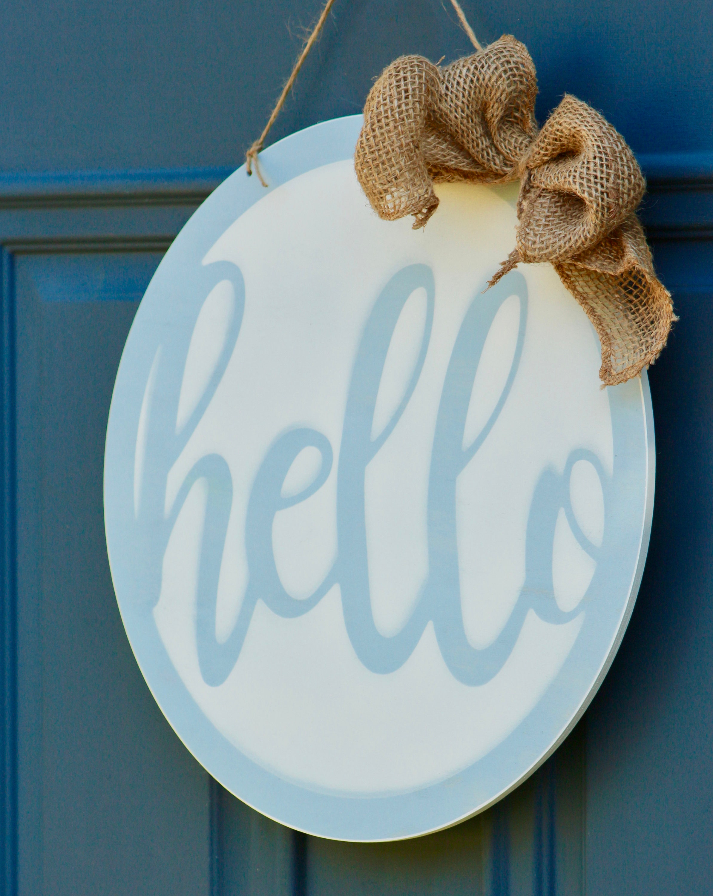 Modern Farmhouse Hello Sign Blue & White Wood Door Sign | Etsy