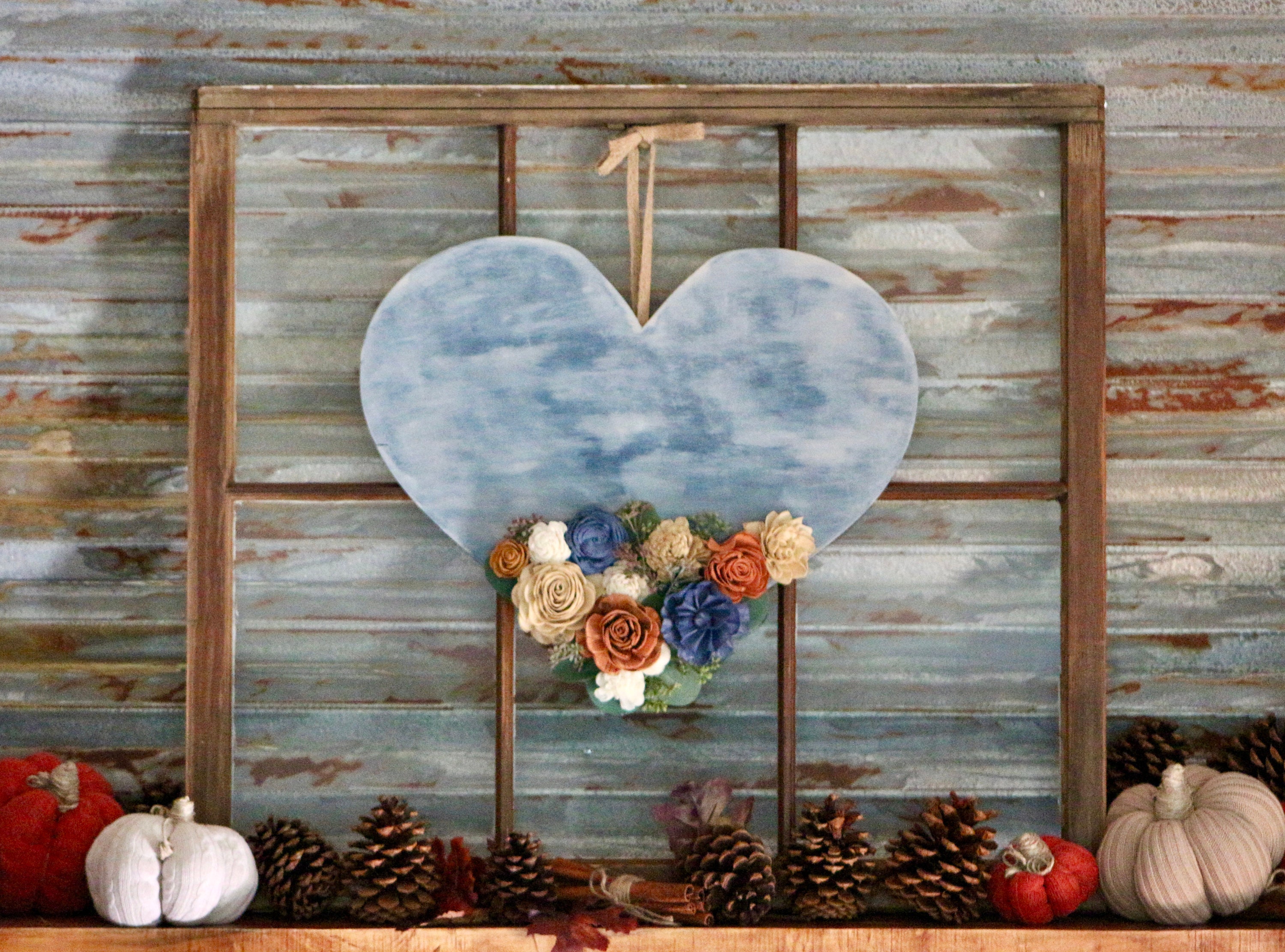 Wood Flowers Farmhouse Wreath Heart Shaped Wreath | Etsy