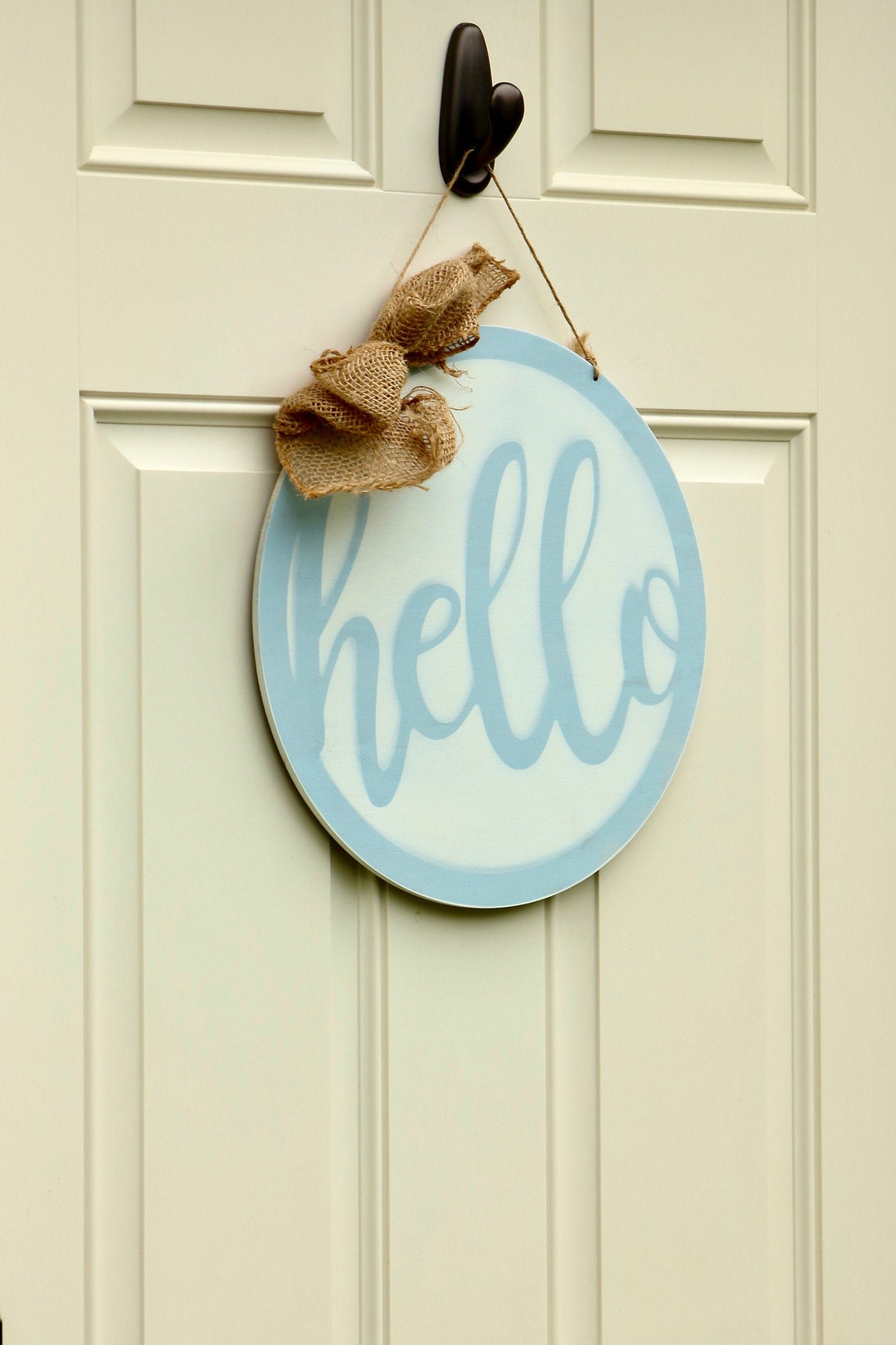 Modern Farmhouse Hello Sign- Blue & White Wood Door Sign - Hand Painted ...