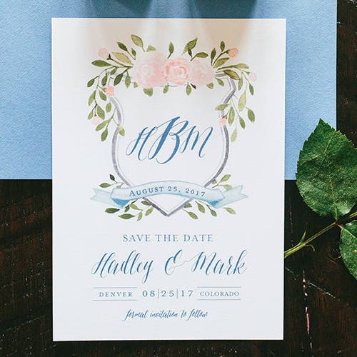 Editable Blue Watercolor Crest Save the Date Invitation | Etsy
